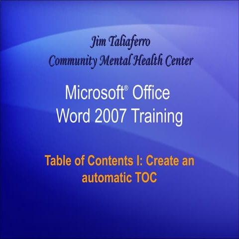 Word 2007-Table Of Contents Part 1 | PPT