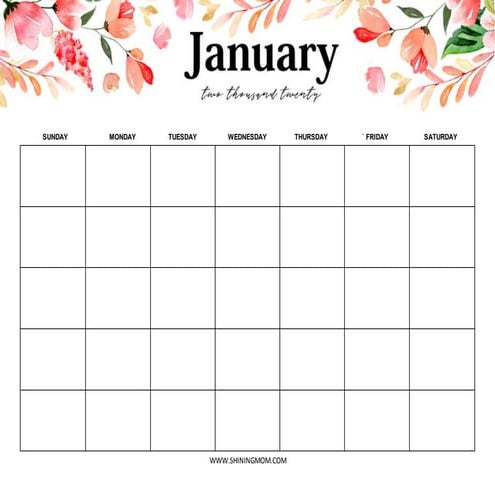 Word calendar 2020 shining mom version 1_new | DOCX