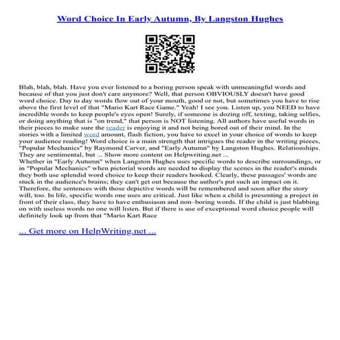 Word Choice In Early Autumn, By Langston Hughes | PDF