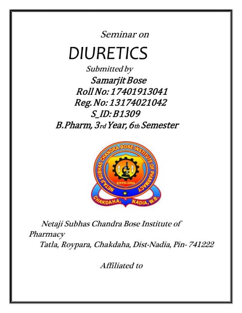 Medicinal Chemistry of Diuretics | PPTX | Pharmaceutical Drugs ...