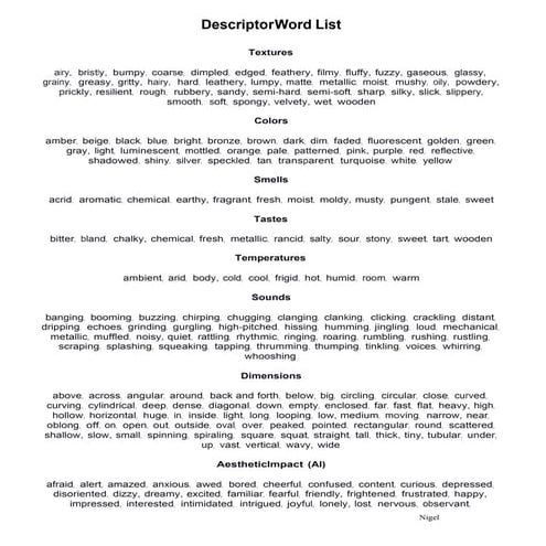 Word Descriptor List | PDF
