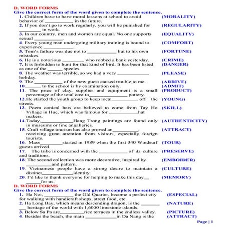 BÀI TẬP BỔ TRỢ WORD FORM-WORKSHEET 1-KEY | DOCX