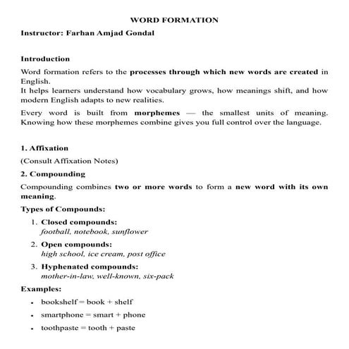 Word formation in Functional English topic | PDF