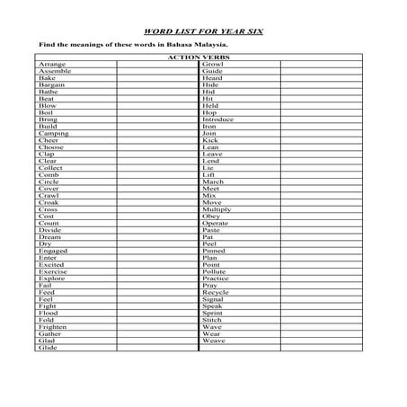 Word list for year 6 | DOCX