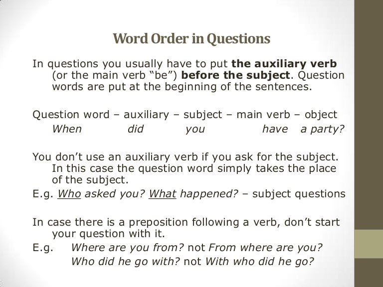 Word Order in Questions