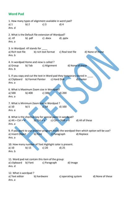 Notepad Mcq Objective Questions And Answers Pdf