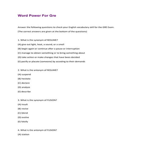 Word Power For Gre | PDF | Resume Writing and Advice | Job Search