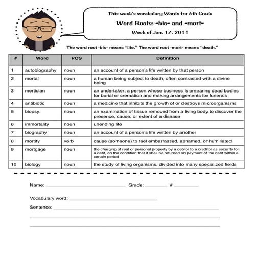 Word roots bio- and -mort- (6) with definitions | PDF