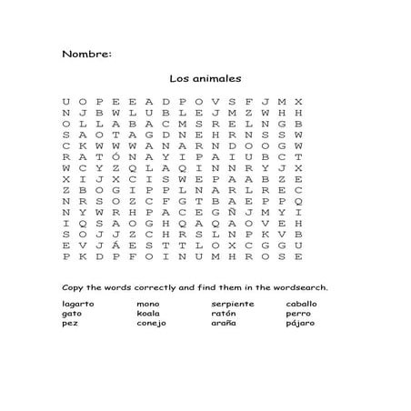 Wordsearch animals | DOC