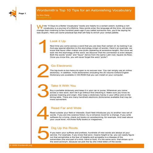 Wordsmith Vocabulary | PDF