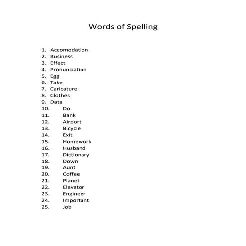 Words of Spelling English to learning | DOCX