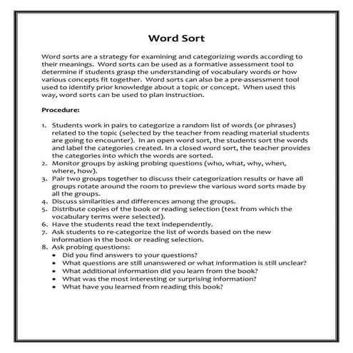 Word sort 20110329_115753_111 | PDF | Educational Assessment | Education