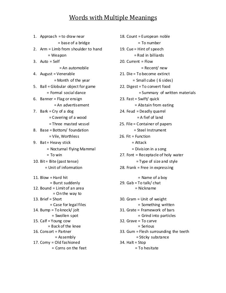 Words With Multiple Meanings Words With Multiple Meanings
