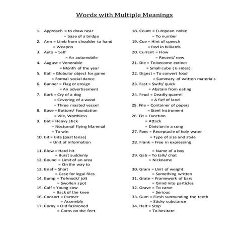 Words with multiple meanings | DOCX