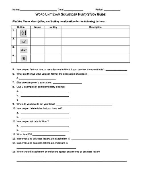 MS word worksheet for class 4th | PDF