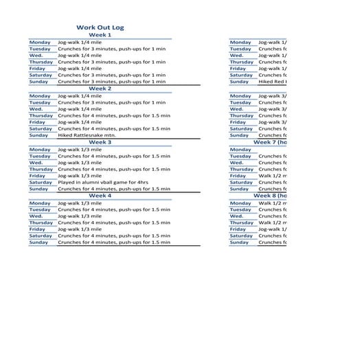 Work Out Log | XLSX