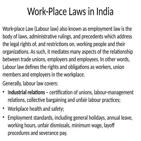 Work-Place Laws in India in Indian Constitution | PPT