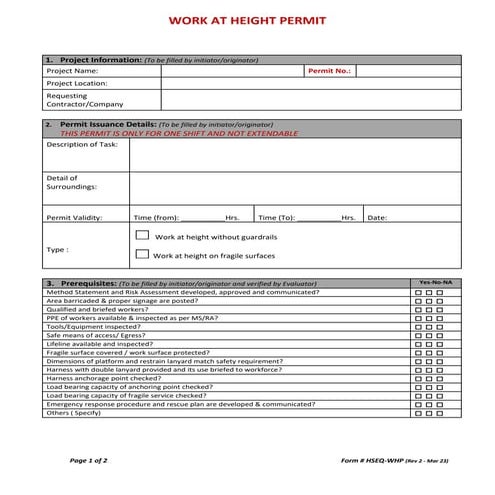 WORK AT HEIGHT PERMIT Form # HSEQ - WHP Rev.docx