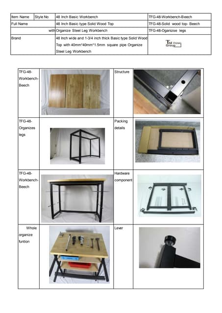 Tai Fong workbench 4 size 1. 48x25x1.74inch workbnech 3 | PDF