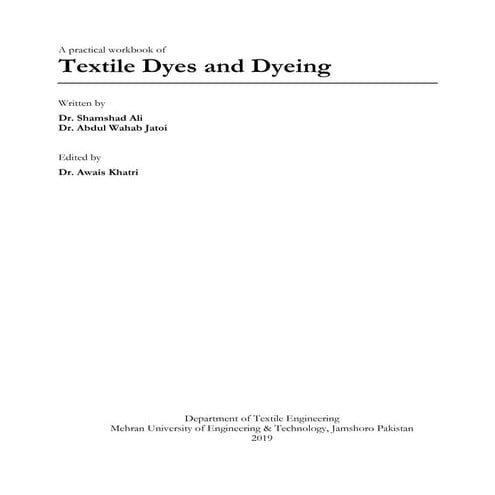 Workbook - Textile Dyes and Dyeing - 19TE39 | PDF