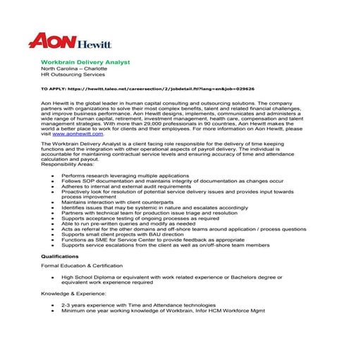 Workbrain Delivery Analyst | DOCX