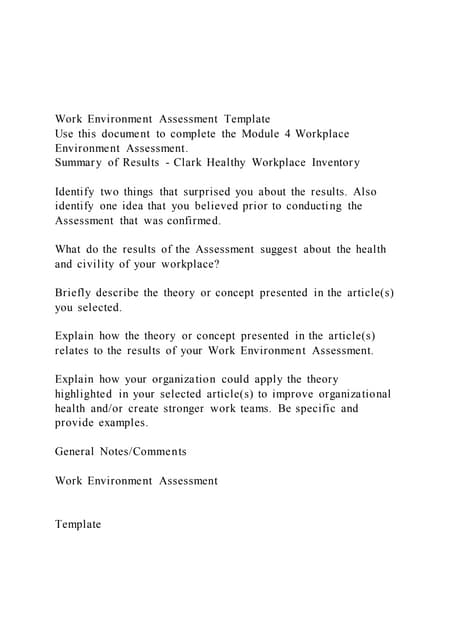 Work Environment Assessment TemplateUse this document to com.docx ...
