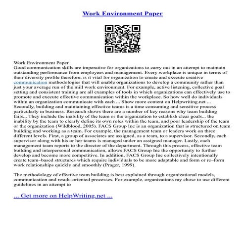 Work Environment Paper | PDF