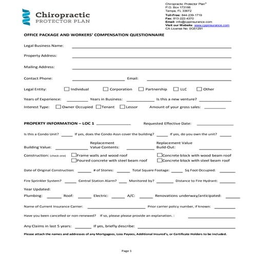 Office Package and Workers Compensation Questionnaire - Chiropractic ...