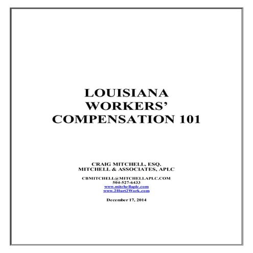 Louisiana Workers Compensation 101 | PDF
