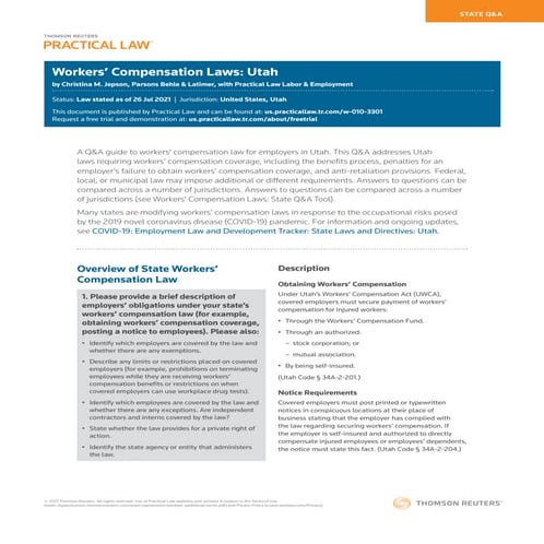 Workers Compensation Law: Utah | PDF