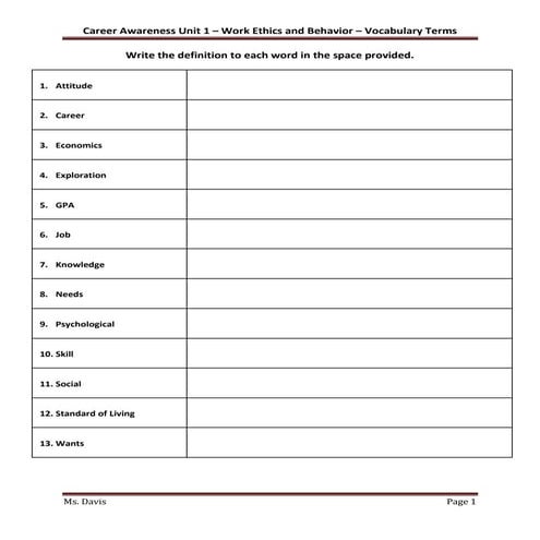 Work Ethics and Behavior Week | PDF