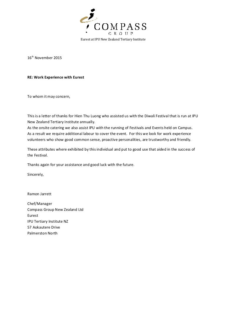 Work Thank You Letter Example
