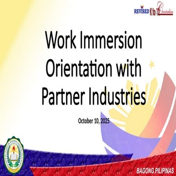 Work Immersion Orientation program for partner industries | PPTX