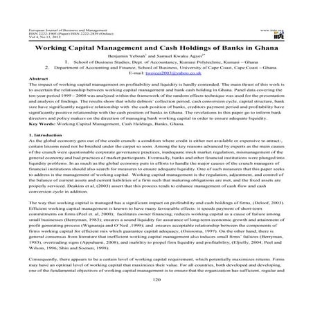 Working Capital Management and Cash Position of Banks in Ghana | PDF