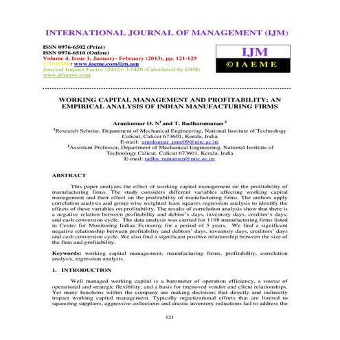 Working capital management profitability empirical | PDF