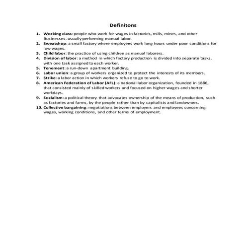 Working class | DOCX