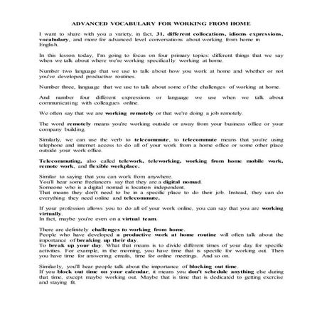 Advanced Vocabulary for Working From Home | PDF