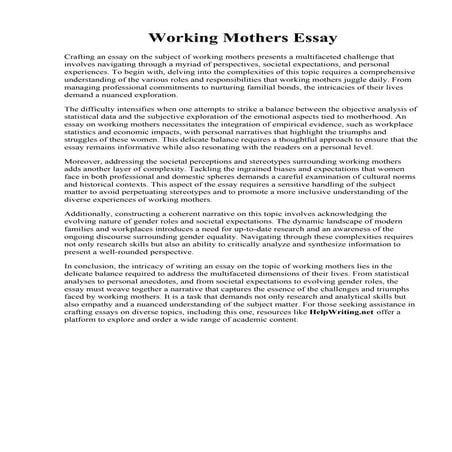 Working Mothers Essay. Essay on advantages of working mothers ...