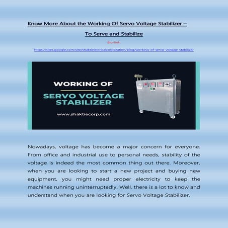 Working of servo voltage stabilizer | PDF