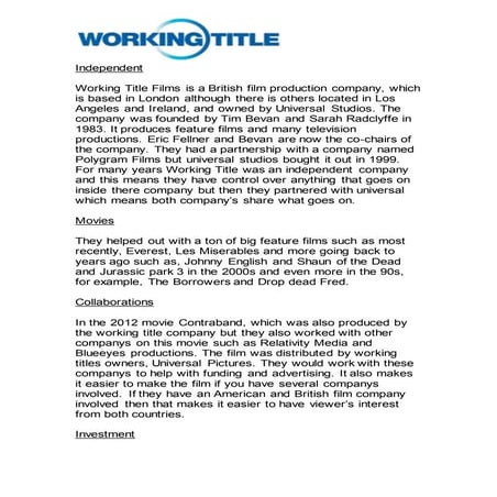 Working title films | DOCX | Video Production | Content Production