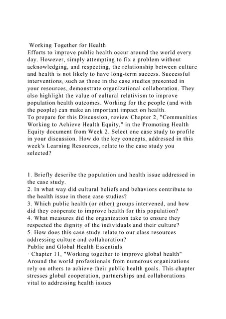 Working Together for HealthEfforts to improve public health occ.docx Working Together for HealthEfforts to improve public health occ.docx