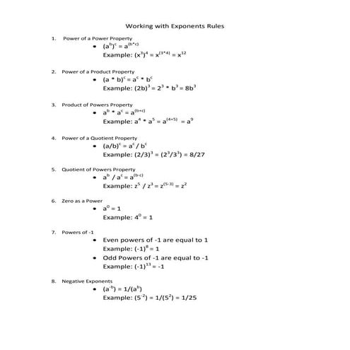 Working with exponents rules | PDF
