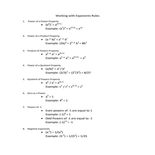 Working with exponents rules | PDF