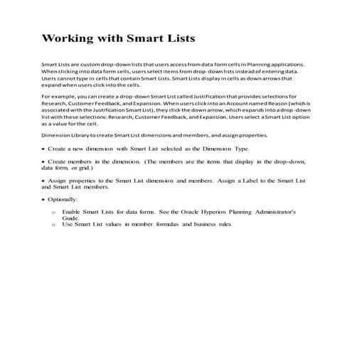 Working with smart lists | DOCX | Technology & Computing