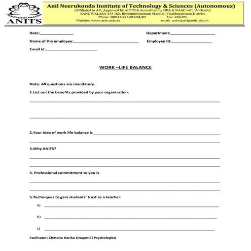 Work life balance pre workshop questionnaire (3) | DOC