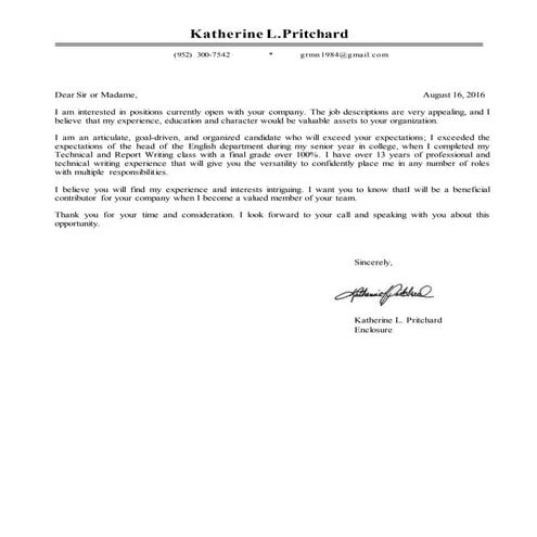 Katherine Pritchard Cover Letter | PDF