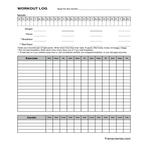 Monthly Workout Log | PDF