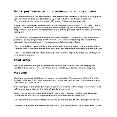 Work performance characteristics and examples | PDF