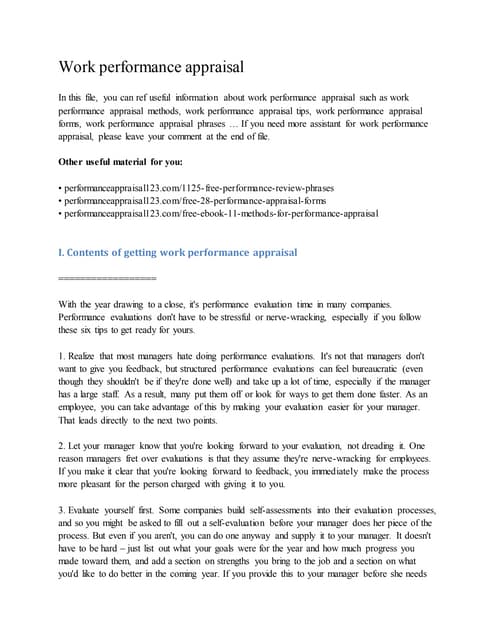 Sample employee appraisal comments | PDF