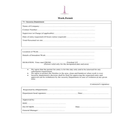 Work permit for contractors | DOC